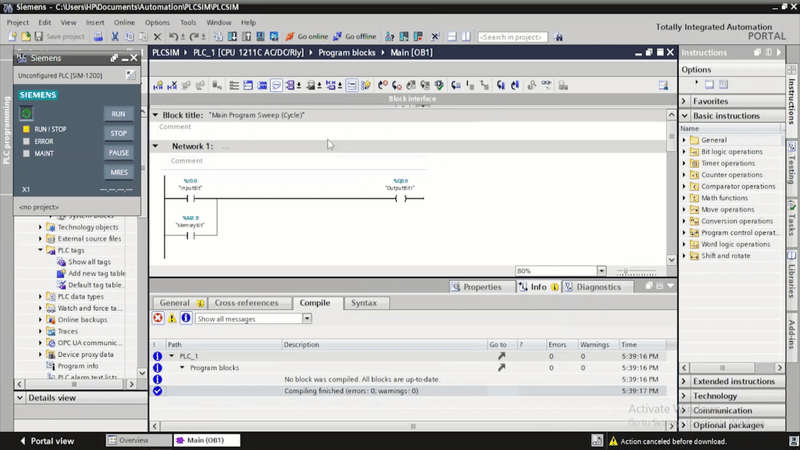 An Introduction to Basic Simulations with TIA Portal’s PLCSim